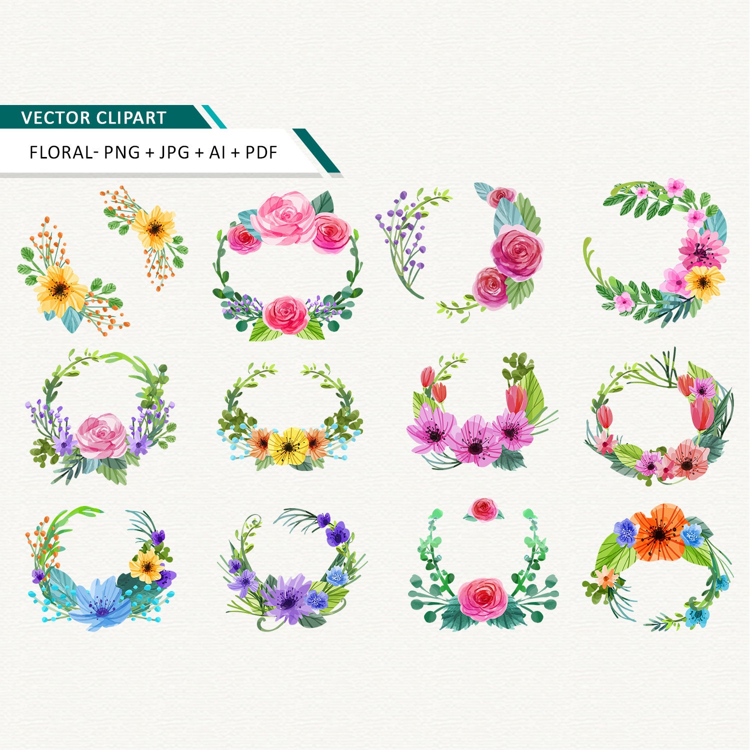 Watercolor Floral Border Clipart Vector Flowers Clip Art for - Etsy
