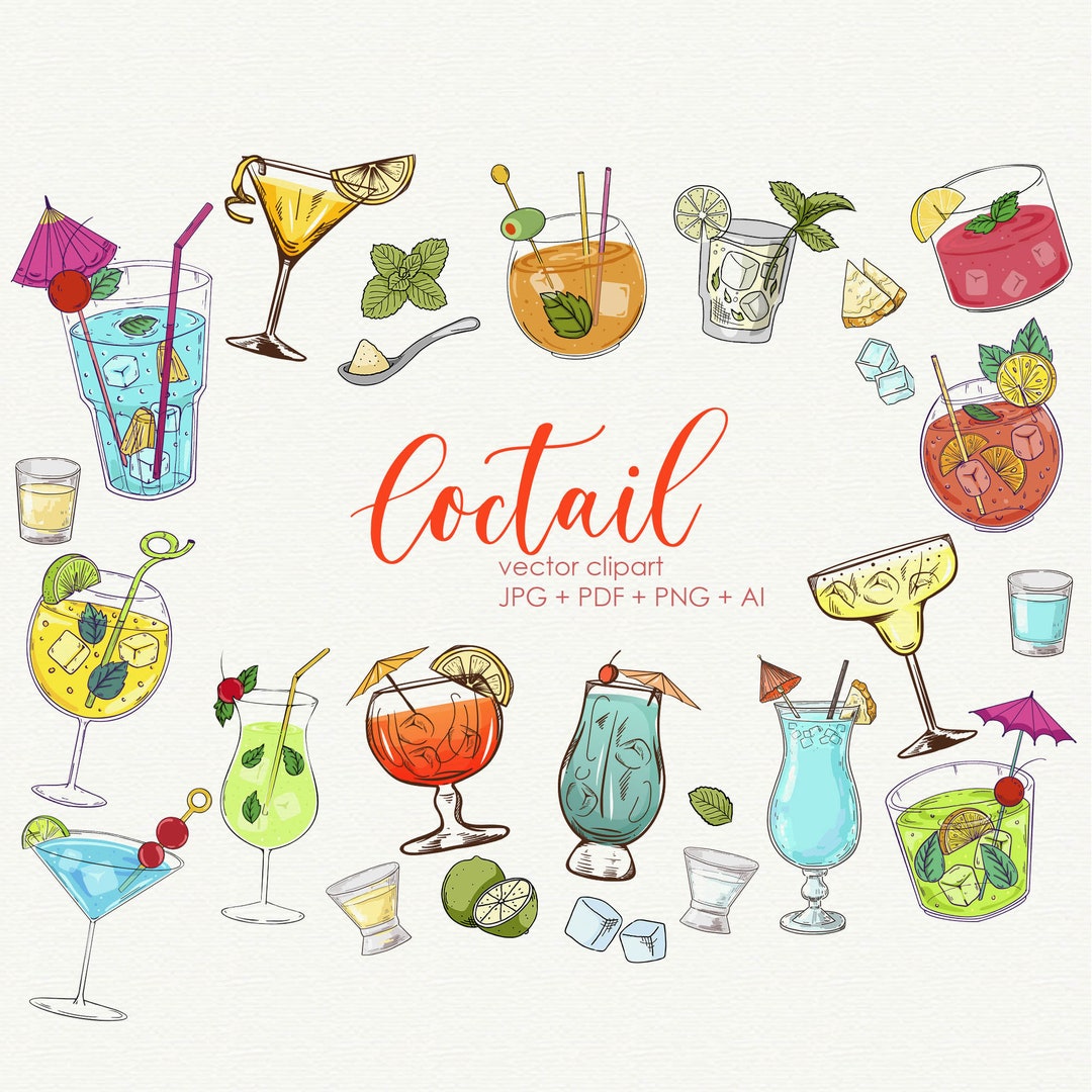 Cocktail Clipart Summer Drink Clipart Instant Download Digital ...