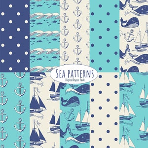 Nautical Sea Digital Paper Retro Summer Paper Pack Ocean Digital Paper ...