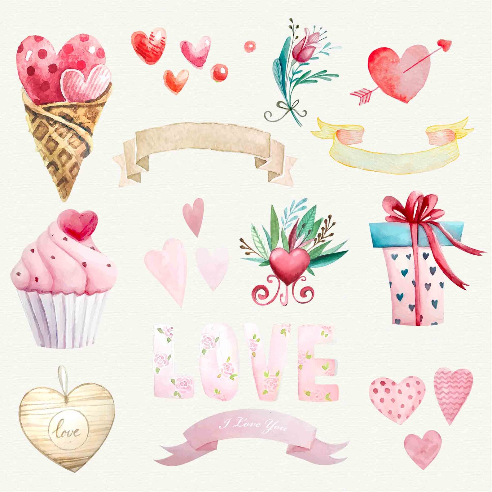 Watercolor Valentines Clipart Bundles Watercolor Love Clip Art - Etsy