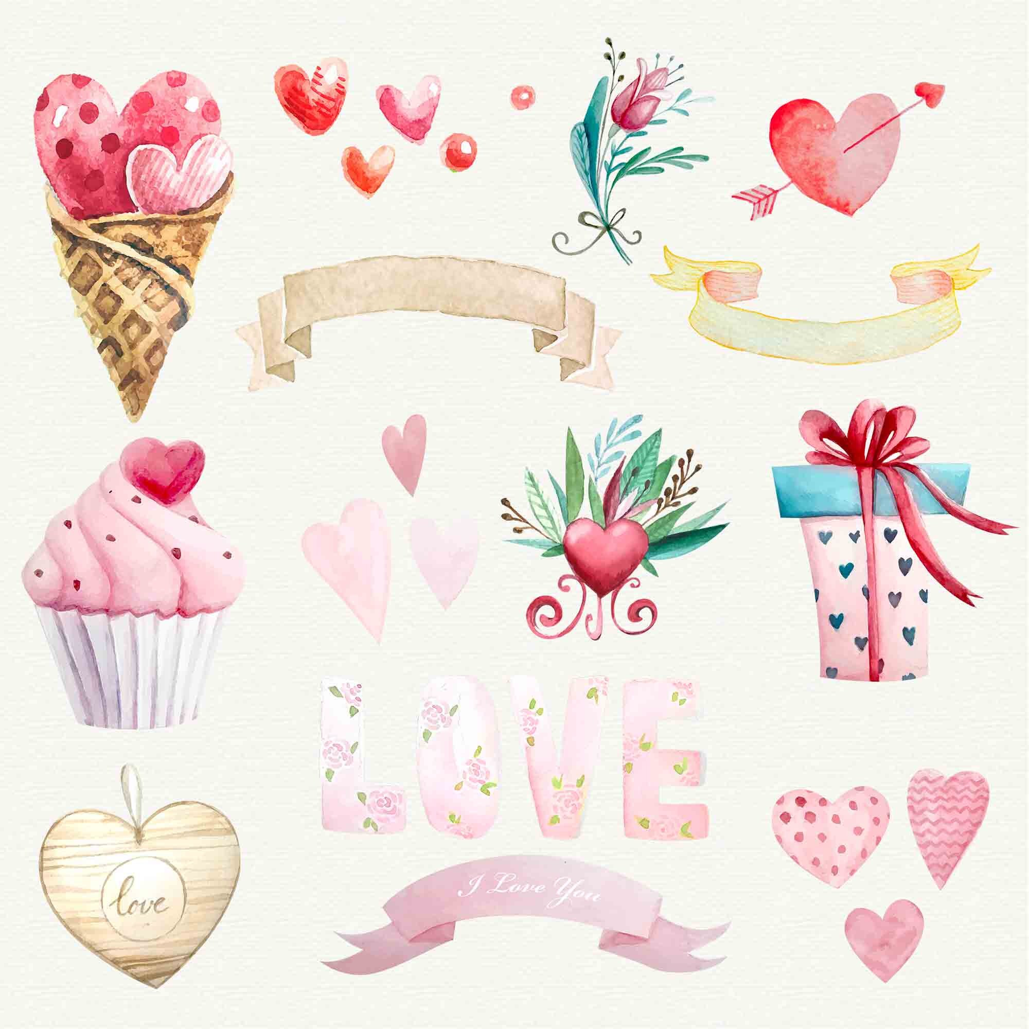 Watercolor Valentines Clipart Bundles Watercolor Love Clip Art - Etsy