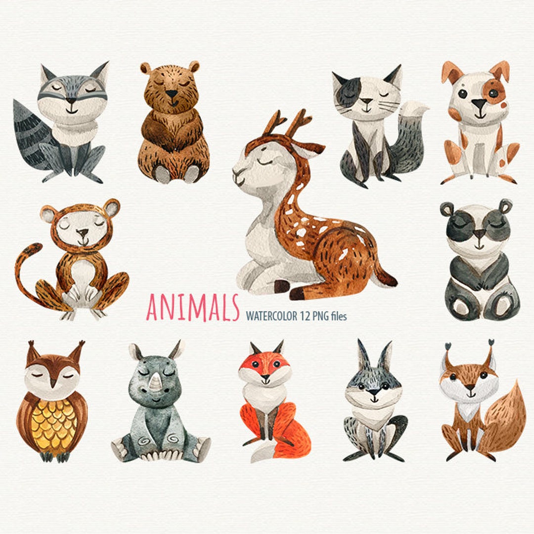 Watercolor Animals Clipart, Animals Watercolor Digital Clip Art, Cute ...