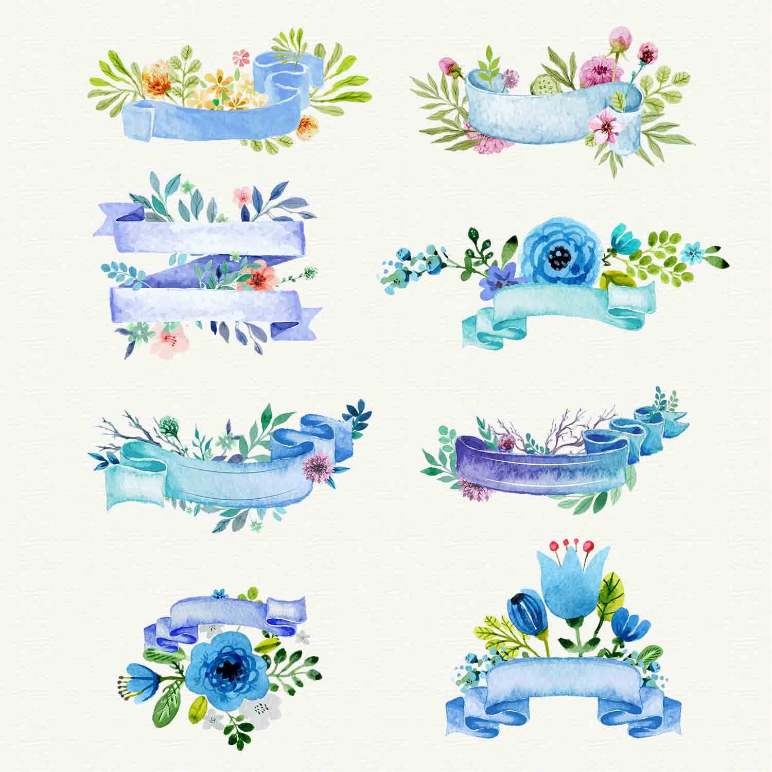 Floral Banners Clipart Ribbon Watercolor Clip Art Wedding Clip - Etsy