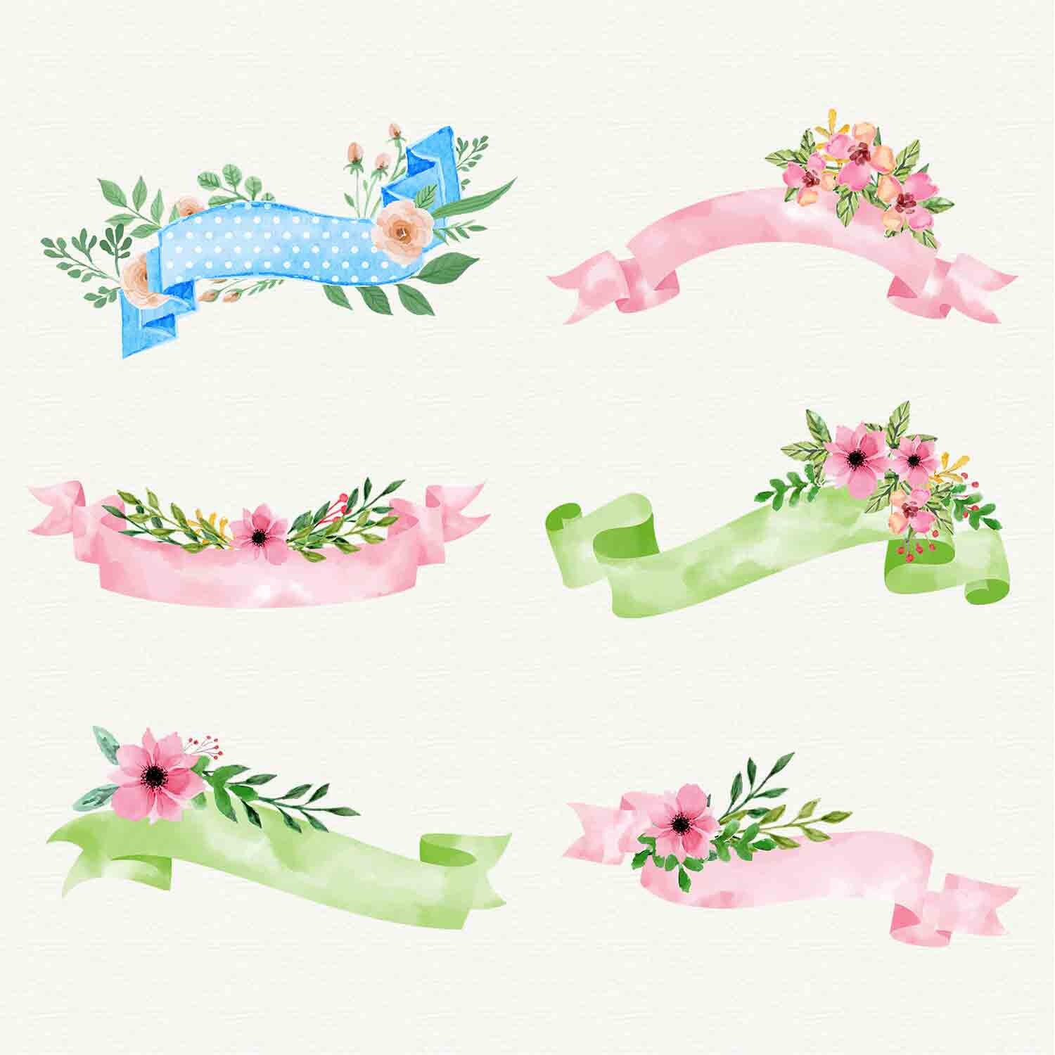 Floral Banners Clipart Ribbon Watercolor Clip Art Wedding Clip - Etsy