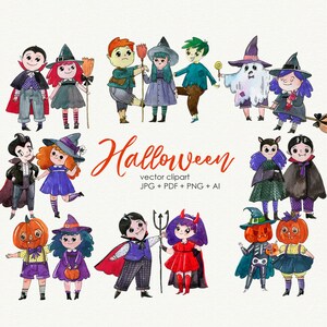 Halloween Clipart Watercolor Halloween Kids Party Clip Art - Etsy