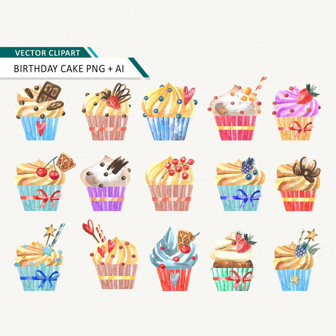 Cupcake Clipart Watercolor BIRTHDAY CUPCAKES Digital Clip Art Party ...