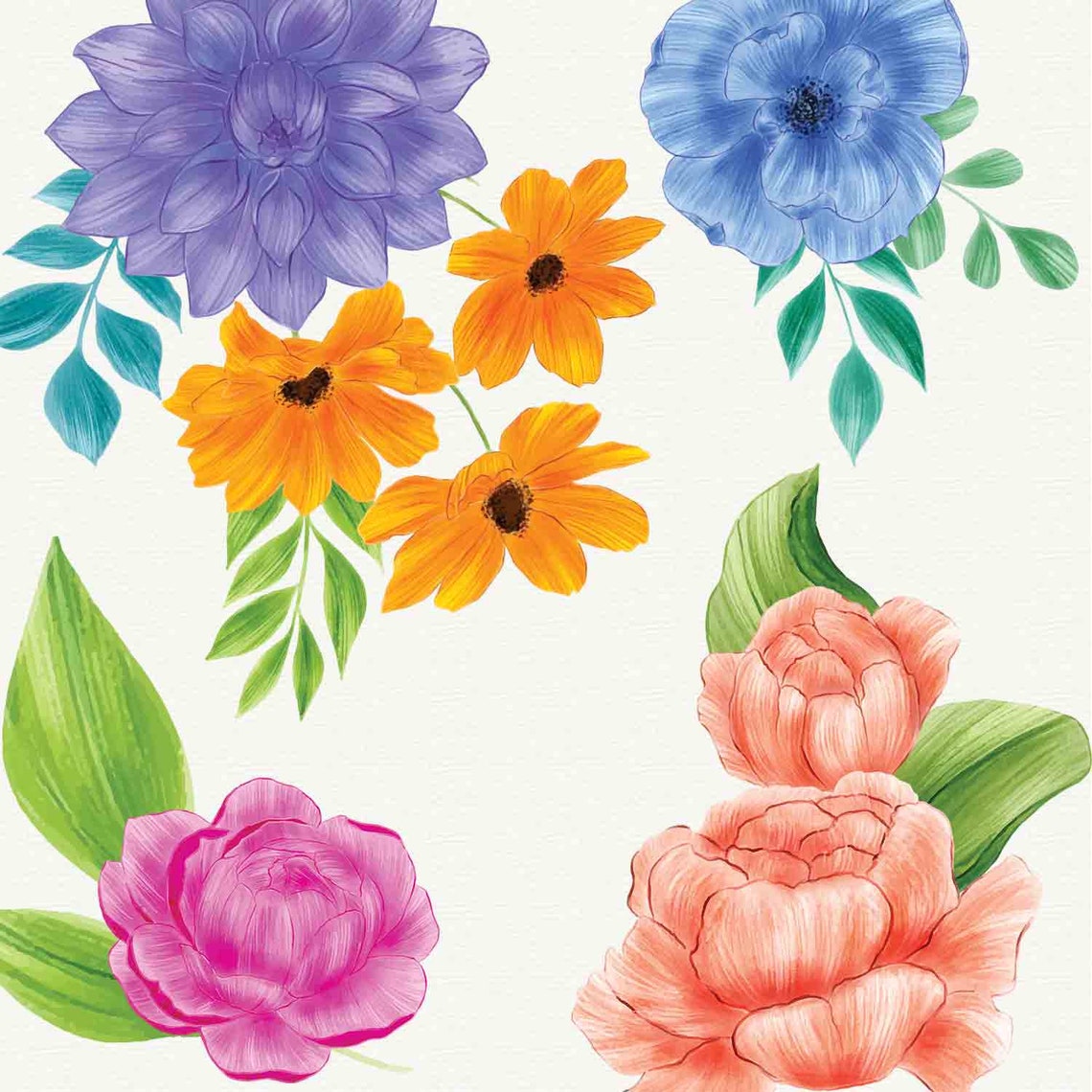 Watercolor Flowers Clipart Vector Floral Clip Art Watercolor - Etsy