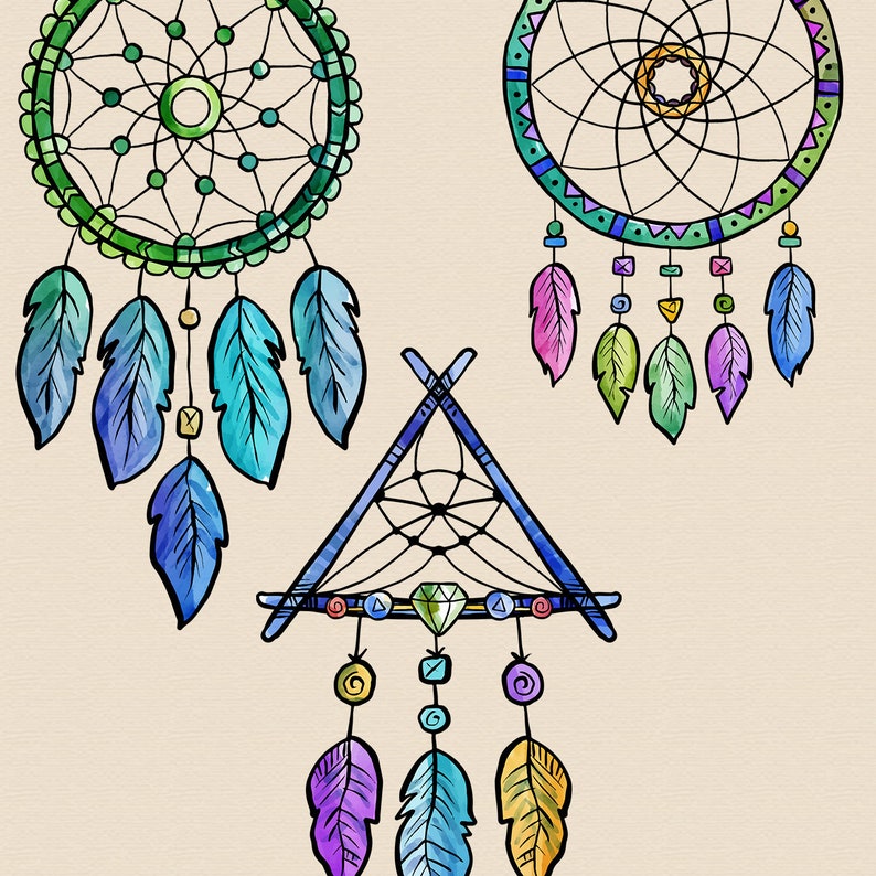 Watercolor Dream Catcher Clipart Tribal Clip Art Boho Instant - Etsy