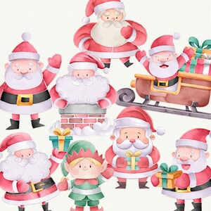 Christmas Clipart Santa and Friends Watercolor Winter Clip Art Instant ...