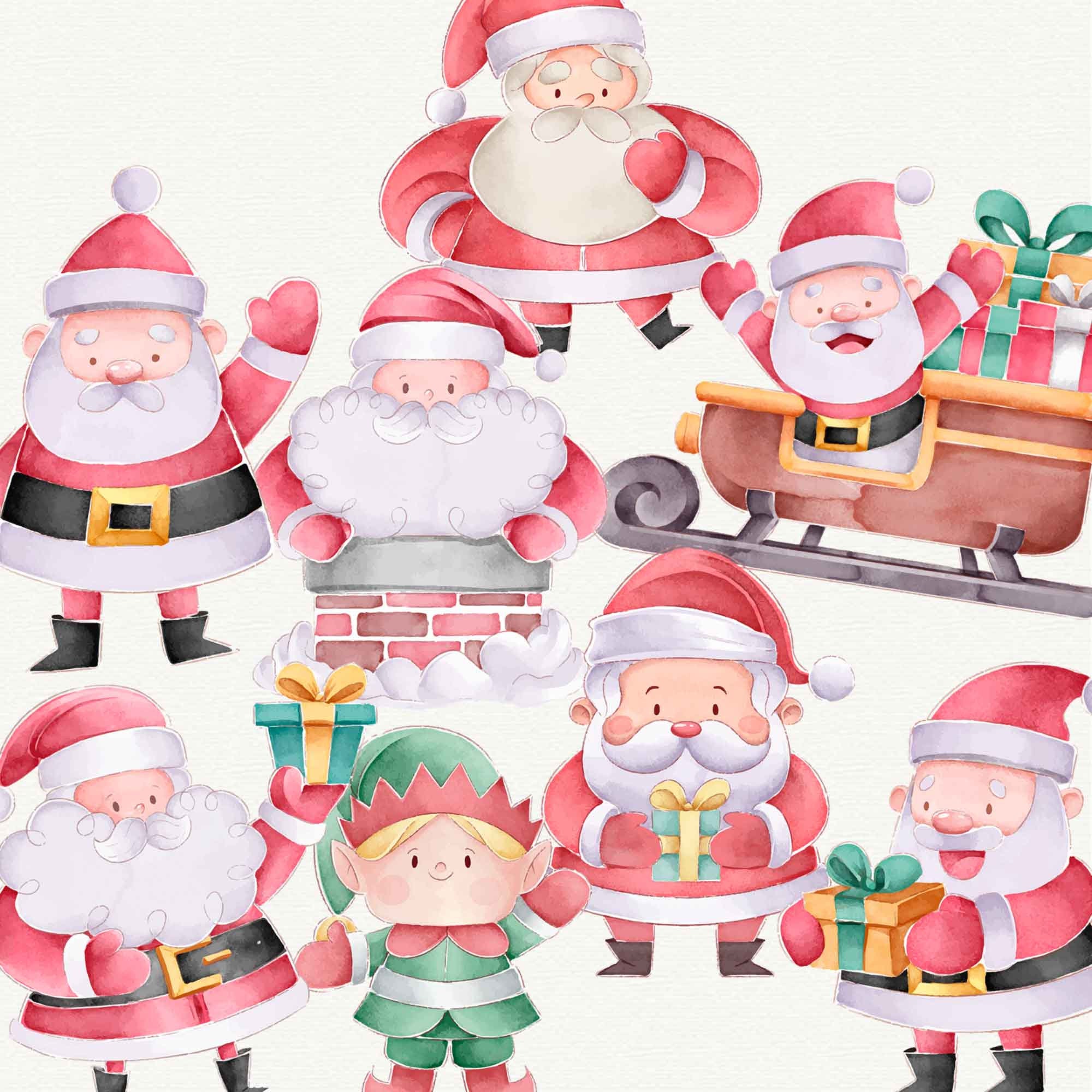 Christmas Clipart Santa and Friends Watercolor Winter Clip - Etsy