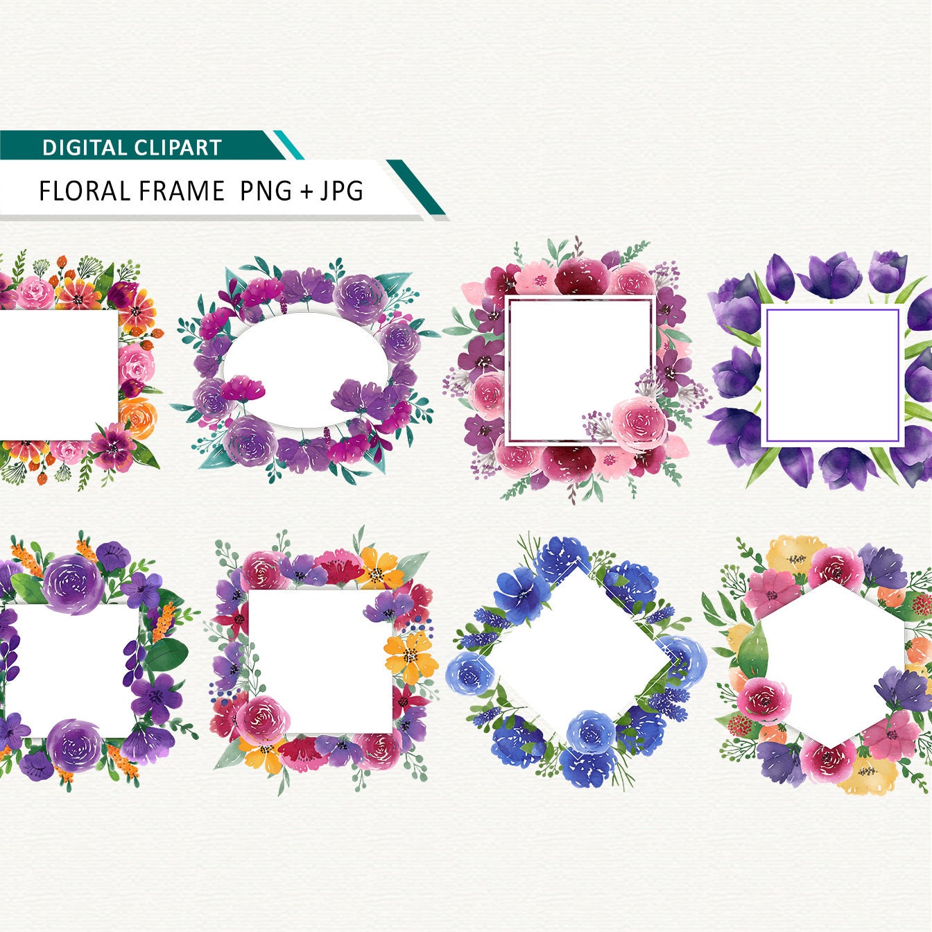 Watercolor Floral Frame Clip Art Flowers Floral Border - Etsy