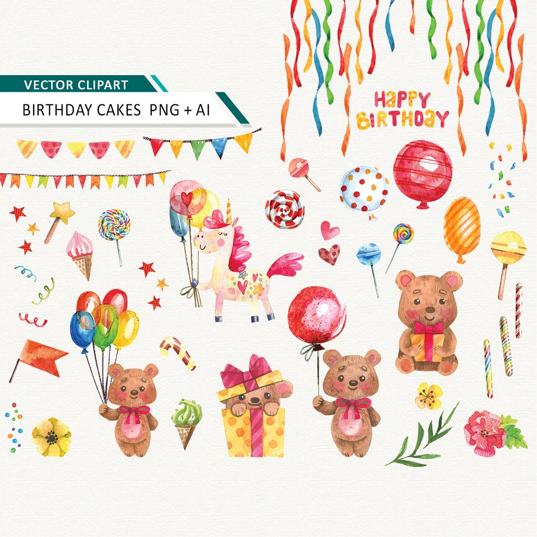 Happy Birthday Watercolor Clipart Big Birthday Party Printable - Etsy