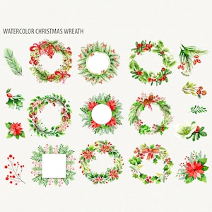 Christmas Clipart Watercolor Christmas Wreath Vector Digital Clip Art ...