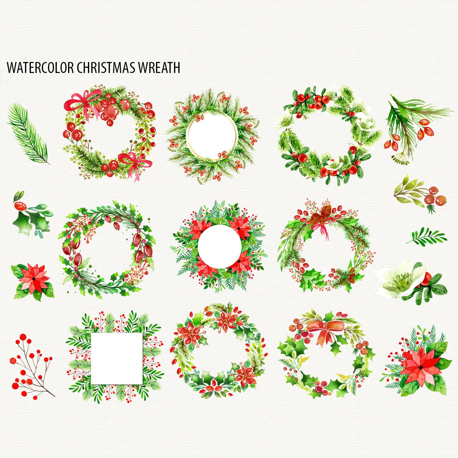 Christmas Clipart Watercolor Christmas Wreath Vector Digital - Etsy