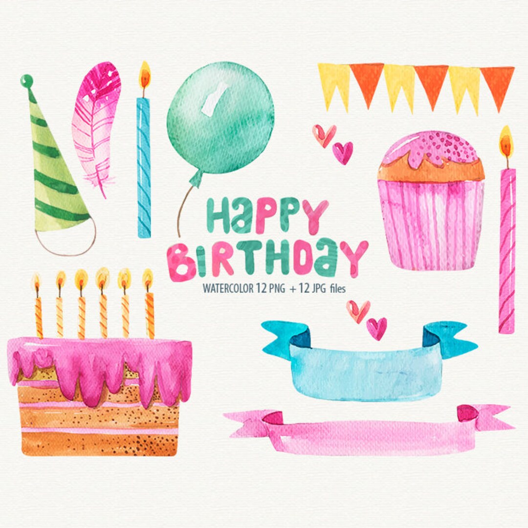 Watercolor Birthday Clipart Happy Birthday Cards Birthday - Etsy