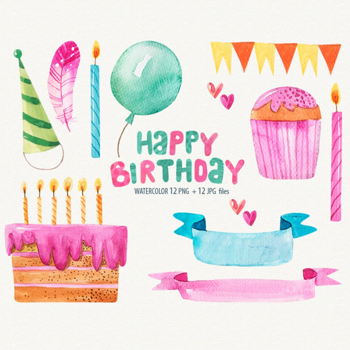 Watercolor Birthday Clipart Happy Birthday Cards Birthday - Etsy