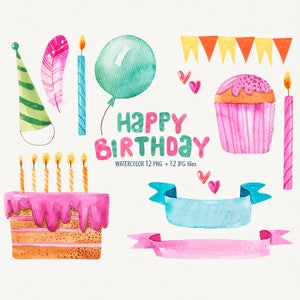 Watercolor Birthday Clipart Happy Birthday Cards Birthday Graphic ...