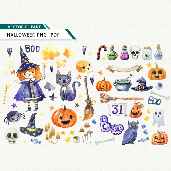 Watercolor Halloween Clip Art - Etsy