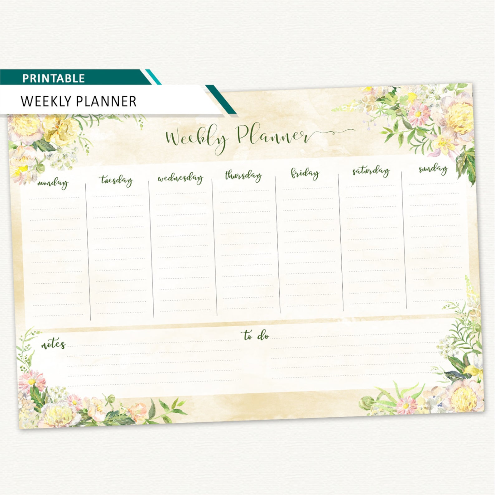 Floral Planner Printable Weekly Planner Digital Calendar - Etsy