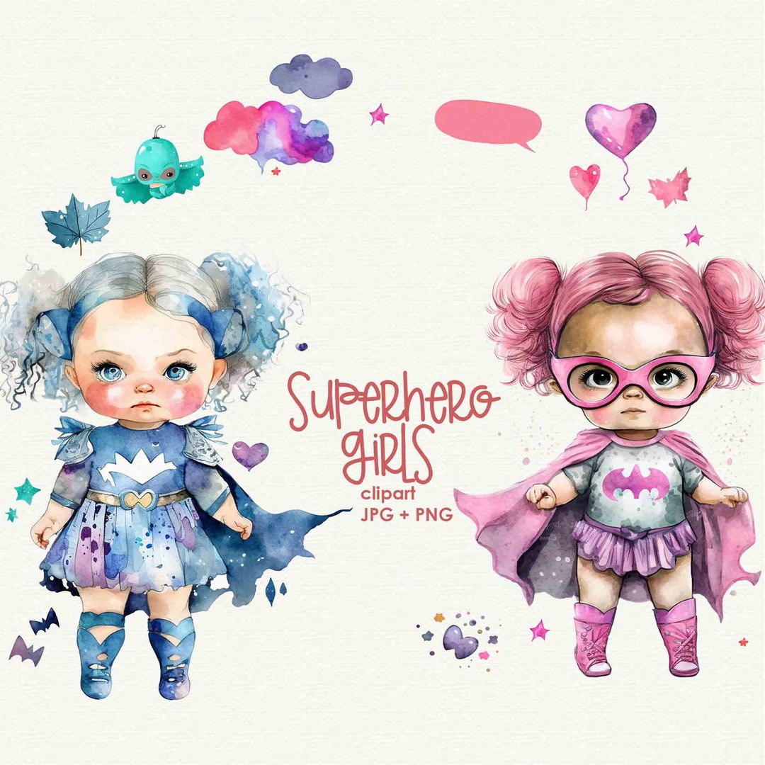 Superhero Clipart Baby Super Girls Watercolor Clipart Instant Download ...