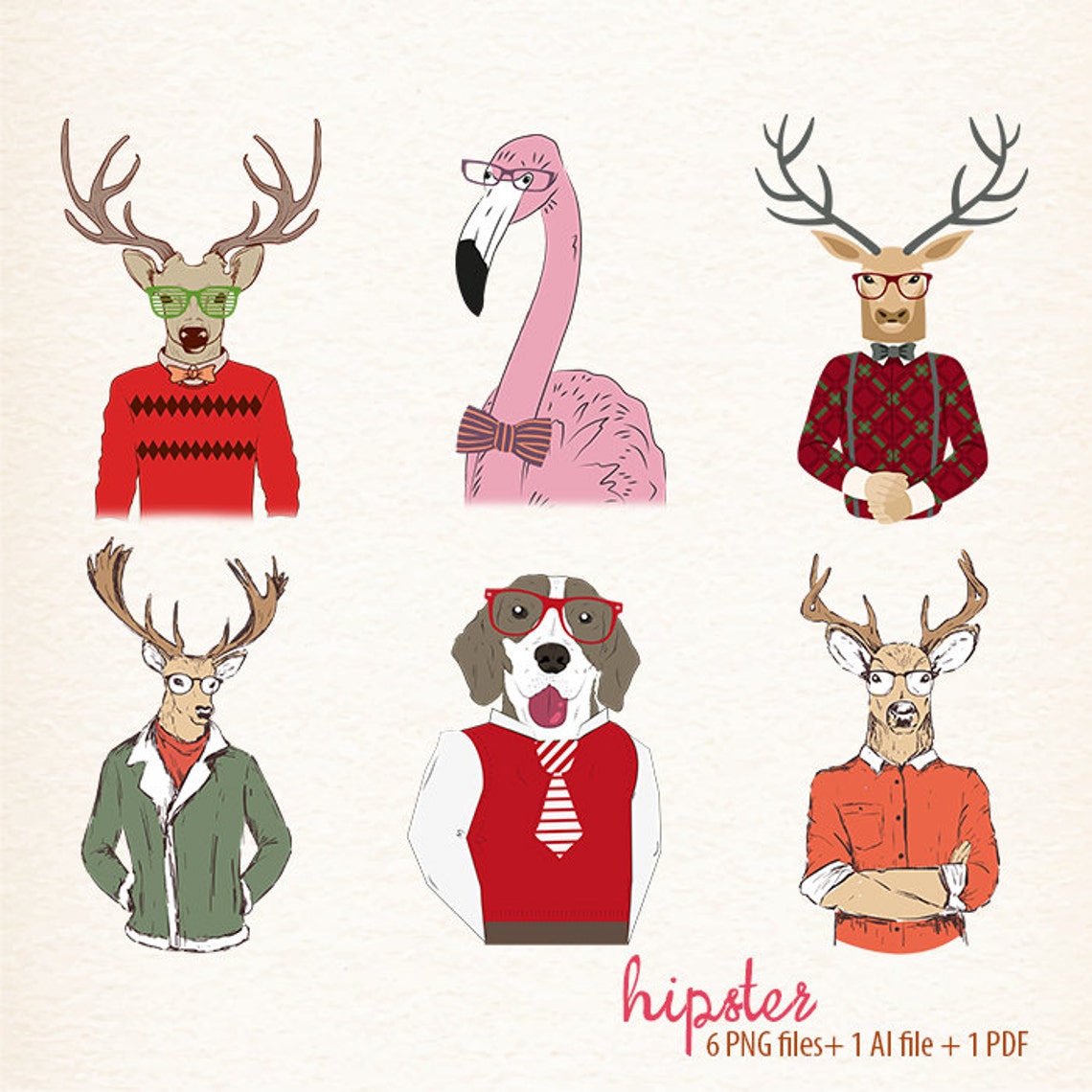 Hipster Animals Hipsters Flamingo Hipster Deer Vector - Etsy