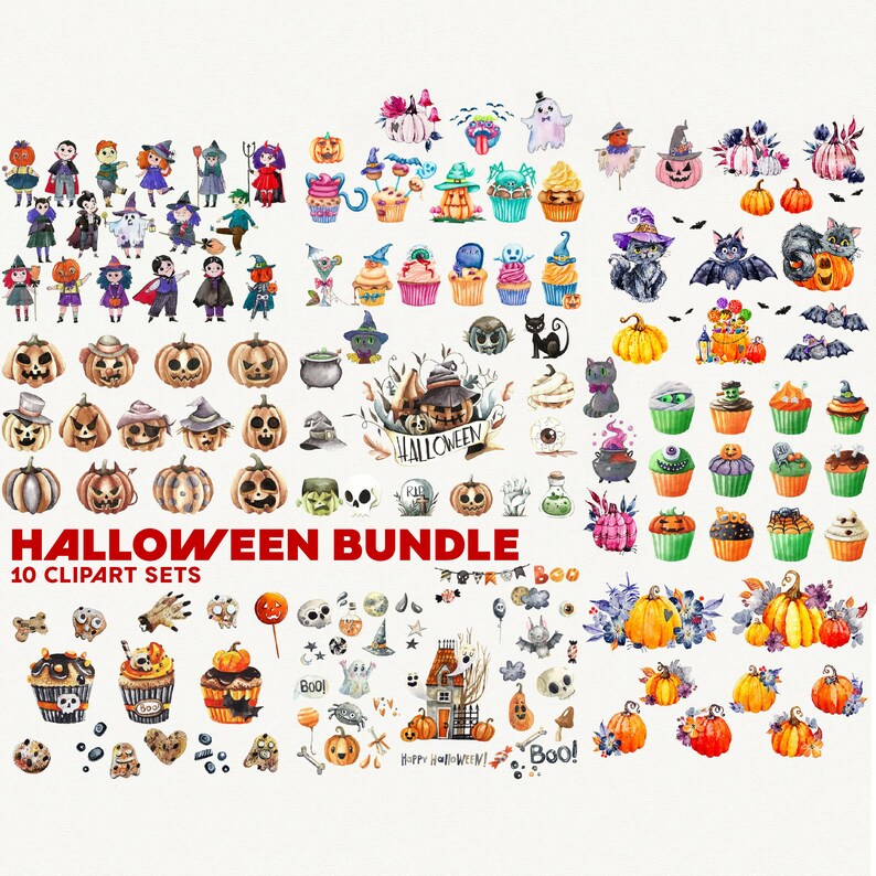 Halloween Clip Art Watercolor Halloween Bundle Pumpkin - Etsy