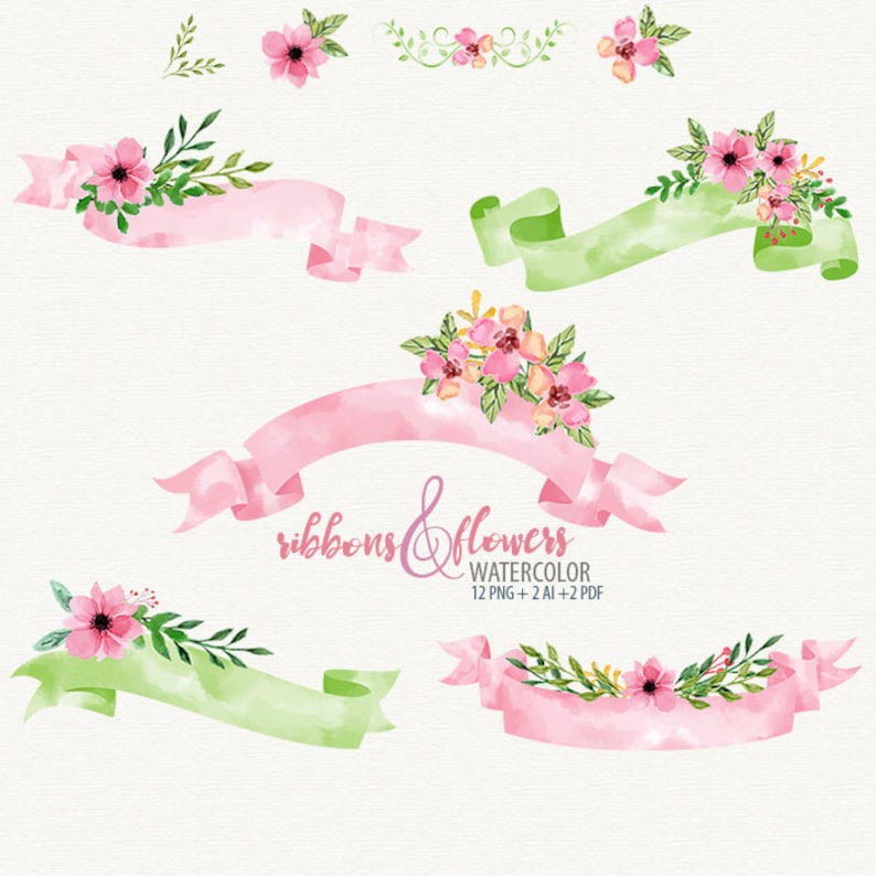 Ribbon Clipart Watercolor Banners Watercolor Ribbons Ribbon | Etsy