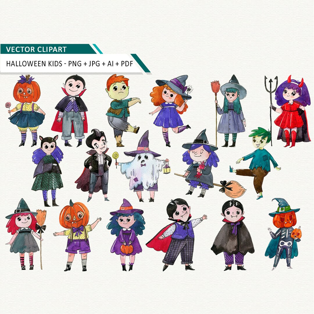 Halloween Clipart Watercolor Halloween Kids Party Clip Art - Etsy