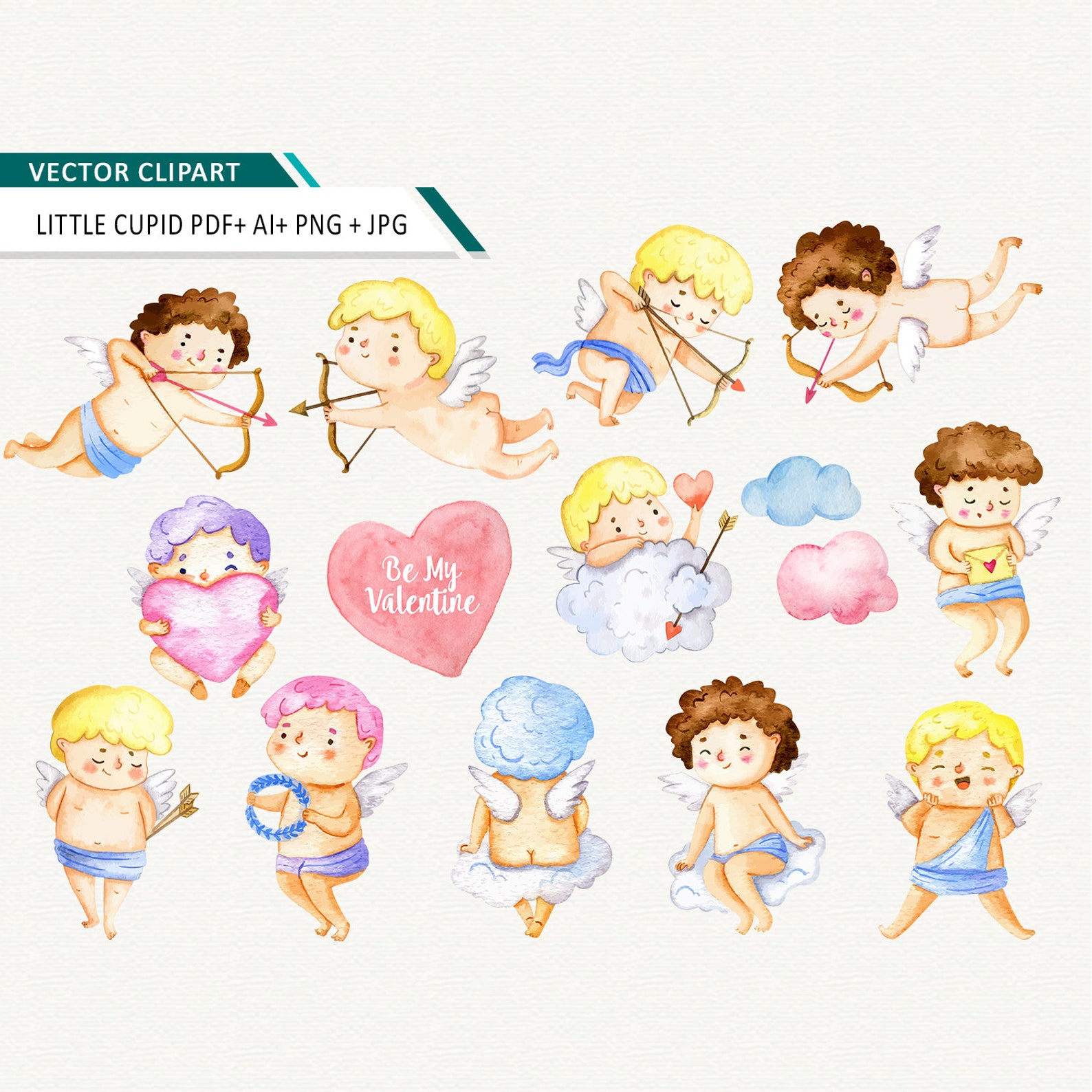 Watercolor Cupid Clipart Valentines Day VECTOR Clip Art Love Watercolor ...