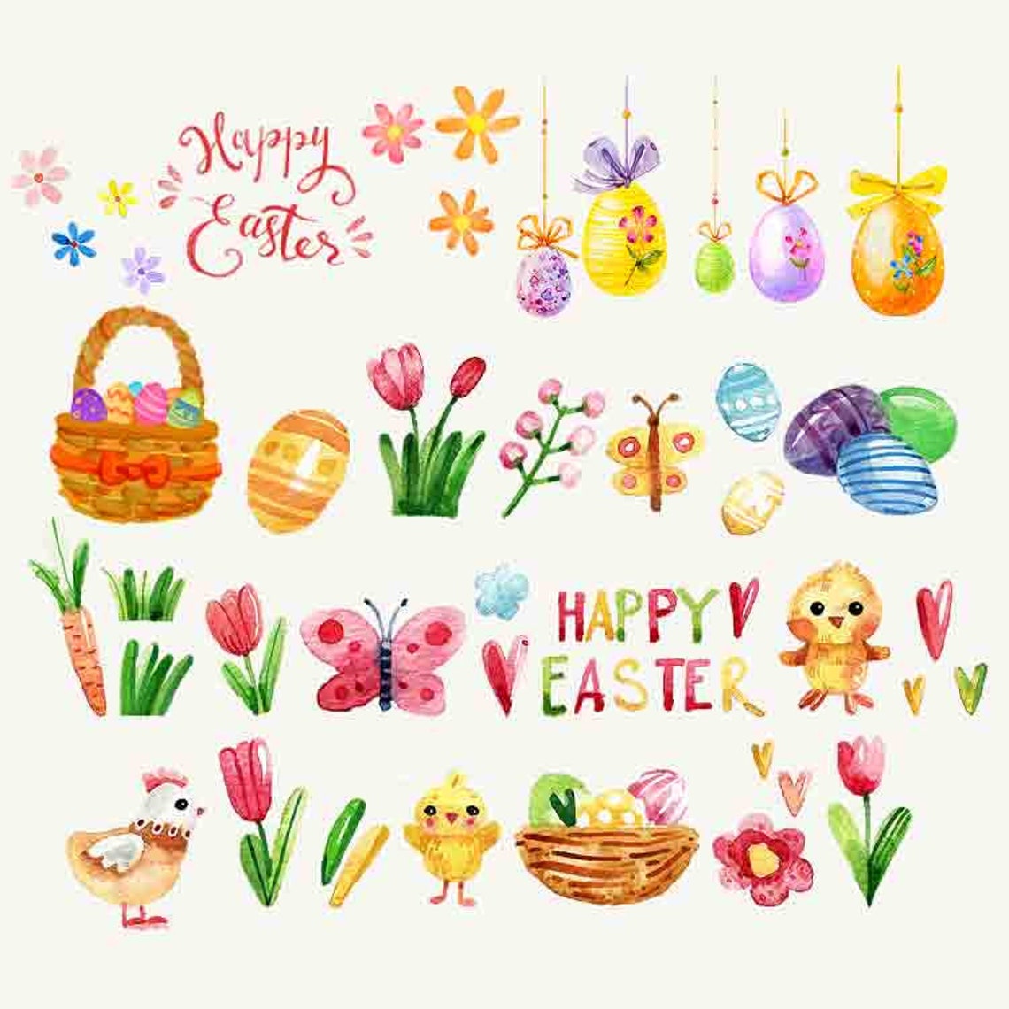 Easter Bundle Clipart Watercolor Easter Clip Art Instant - Etsy