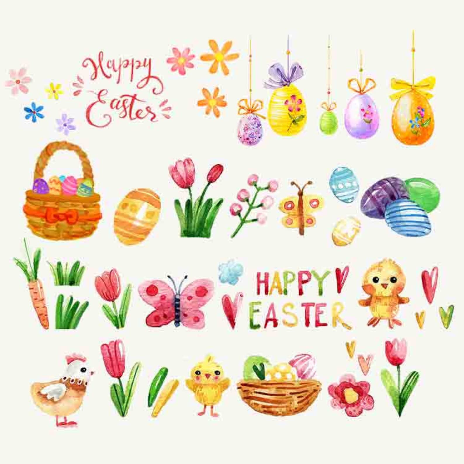 Easter Bundle Clipart Watercolor Easter Clip Art Instant - Etsy