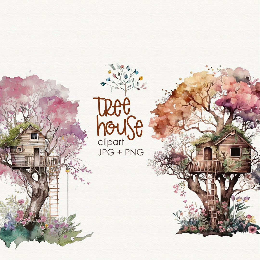 Tree House Watercolor Clipart Treehouse PNG - Etsy