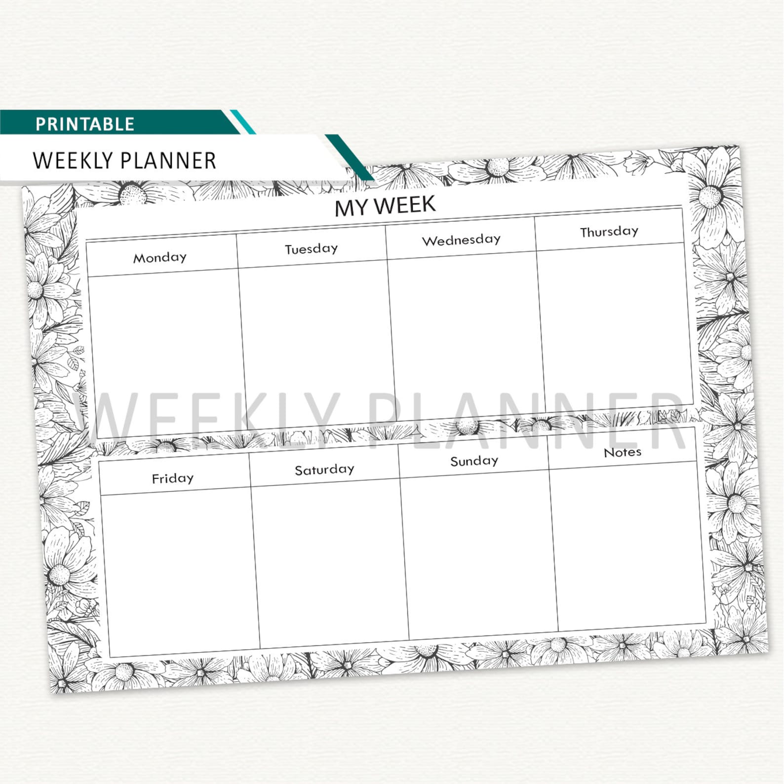 Weekly Planner Printable Coloring Weekly Calendar Doodle - Etsy