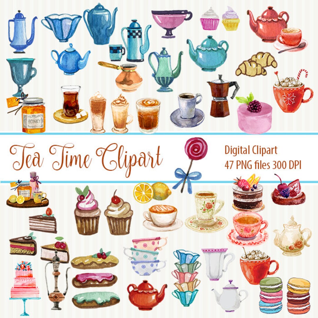 Tea Party Clipart Cupcake Clip Art Watercolor Cake Macaroons Download ...
