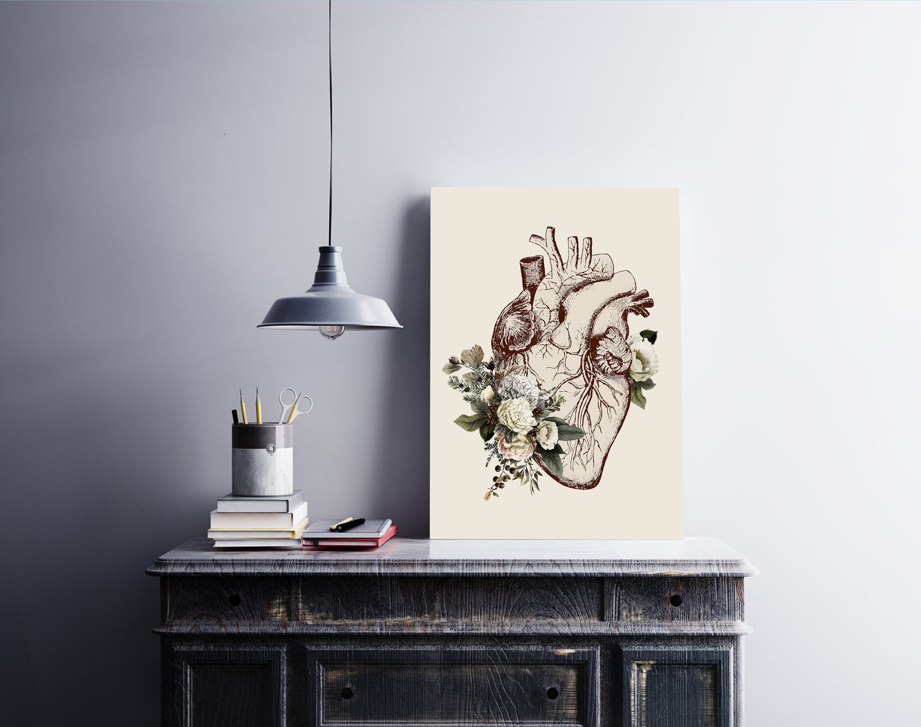 Vintage Heart With Flowers Digital Poster Anatomic Poster - Etsy