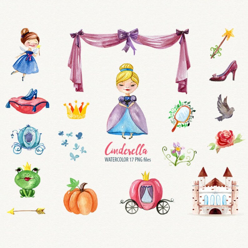Watercolor Princess Clipart Cinderella Clip Art Fairy Tale | Etsy