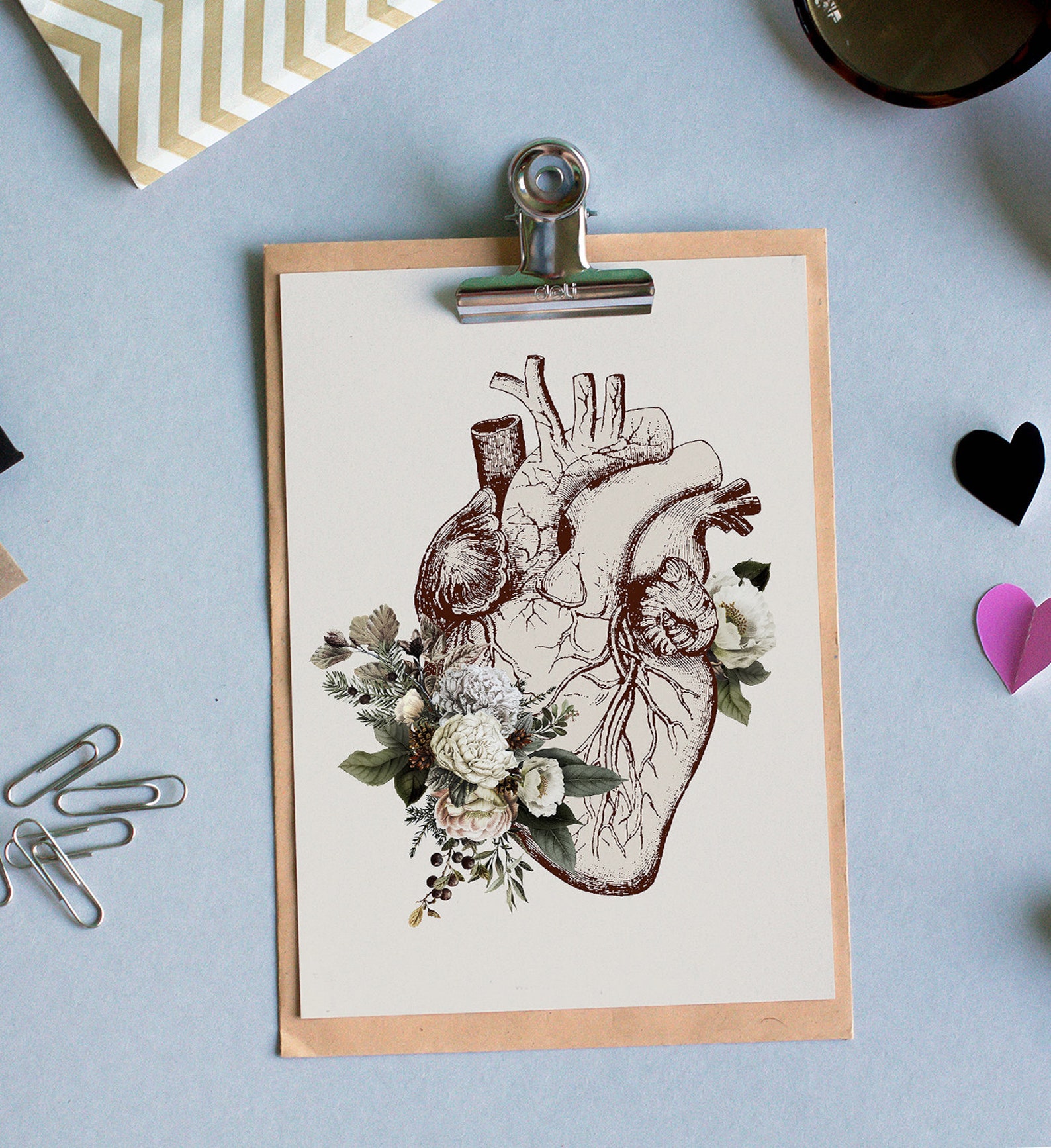 Vintage Heart With Flowers Digital Poster Anatomic Poster - Etsy