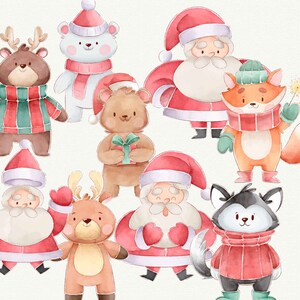 Christmas Clipart Santa and Friends Watercolor Winter Clip Art Instant ...