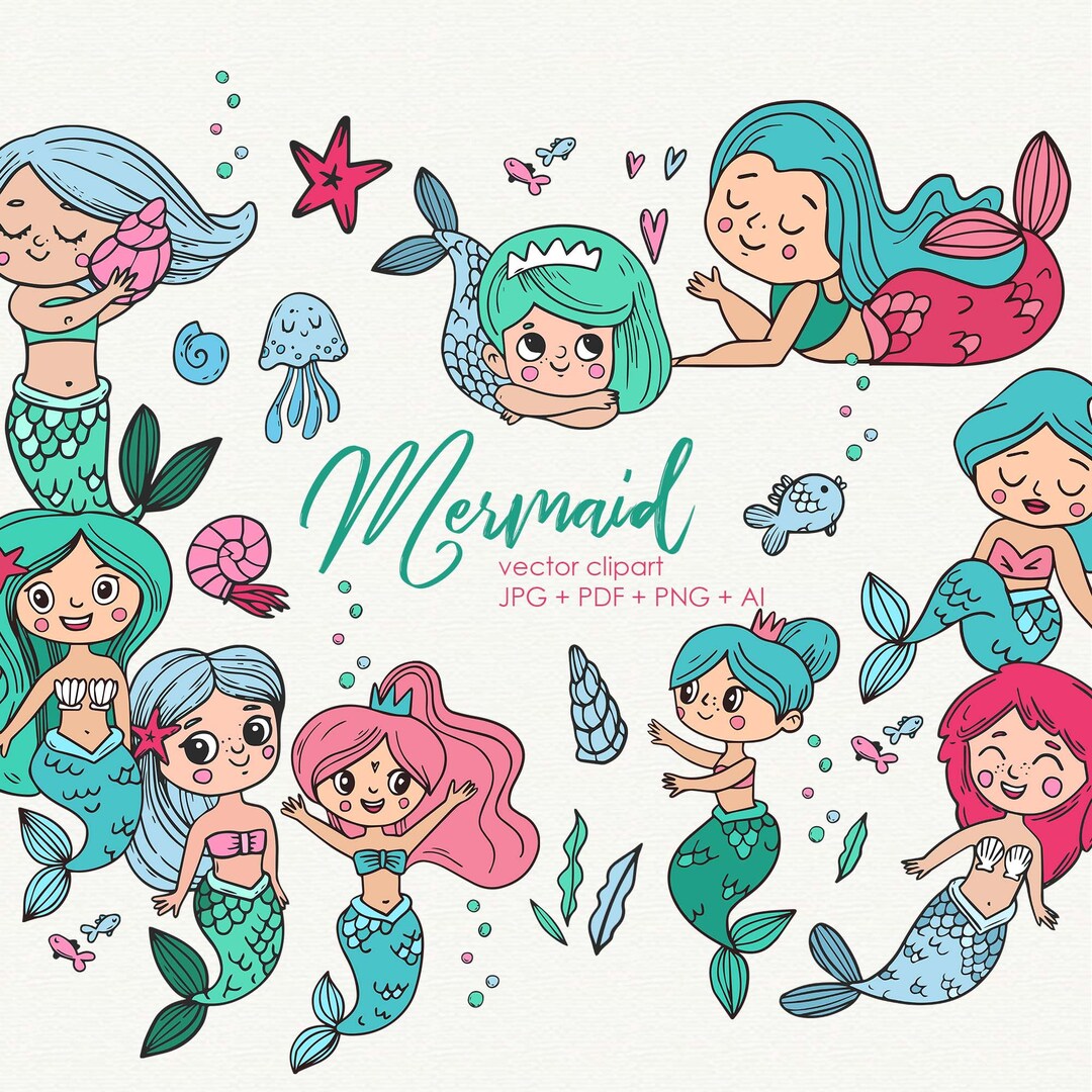 Mermaid Vector Clipart Girl Nautical Clip Art Mermaids Printable Little ...