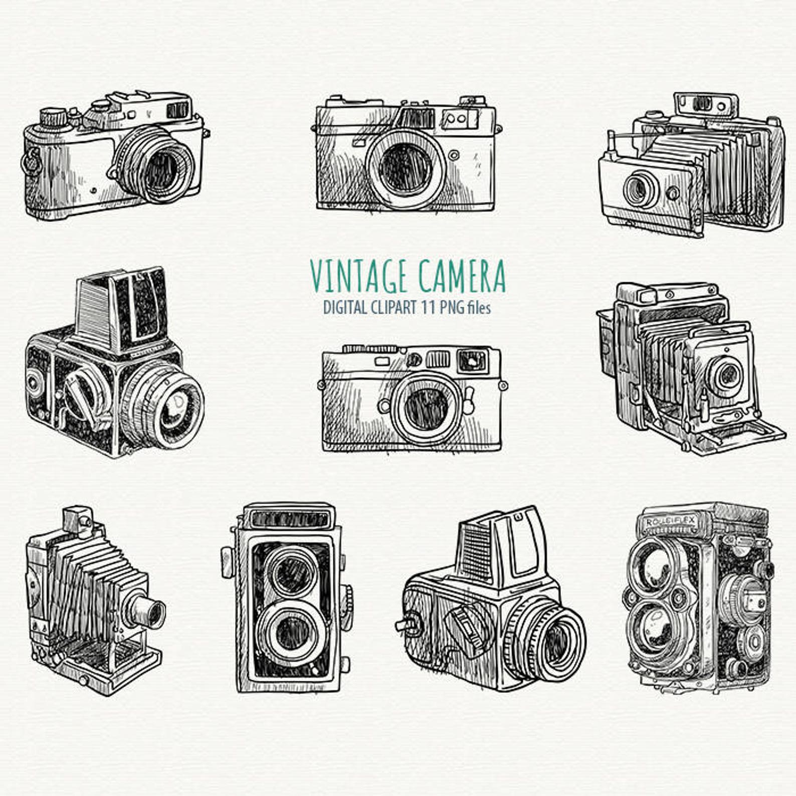 Hand Draw Camera Clipartvintage Photo Camera Clipart Instant | Etsy
