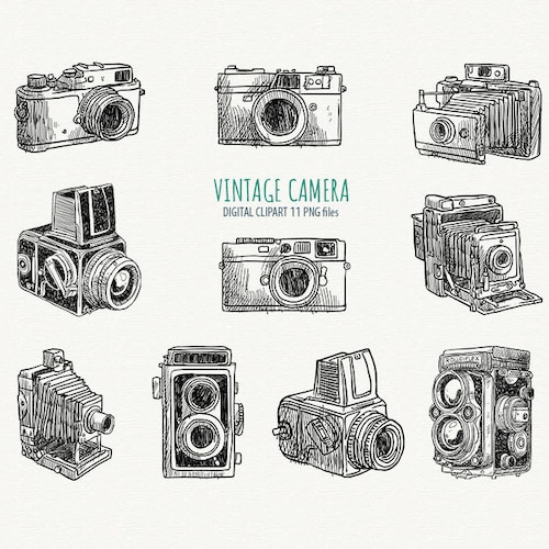 Hand Draw Camera Clipartvintage Photo Camera Clipart Instant - Etsy