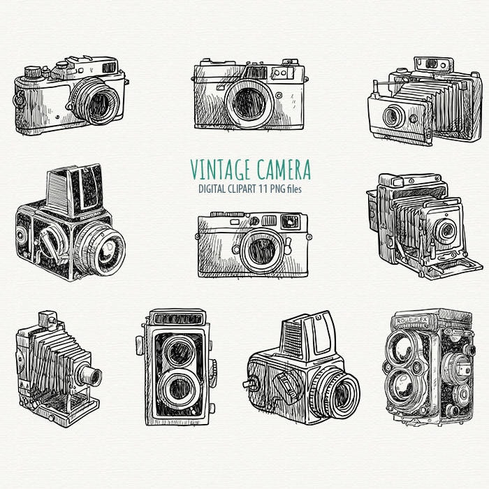 Hand Draw Camera ClipartVintage Photo Camera Clipart instant | Etsy