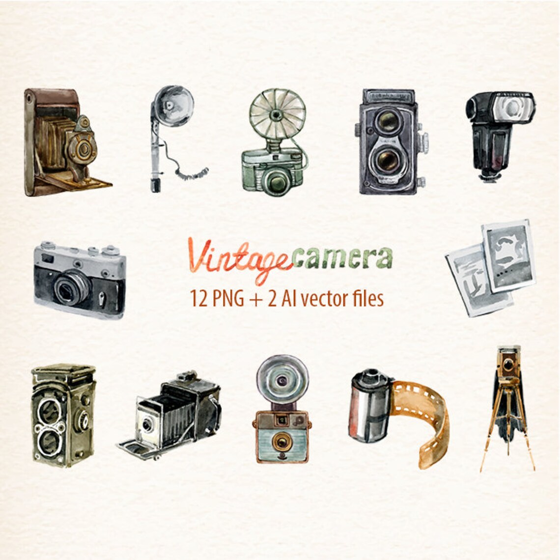 Watercolor Camera Clip Art Retro Camera Photocamera Film - Etsy