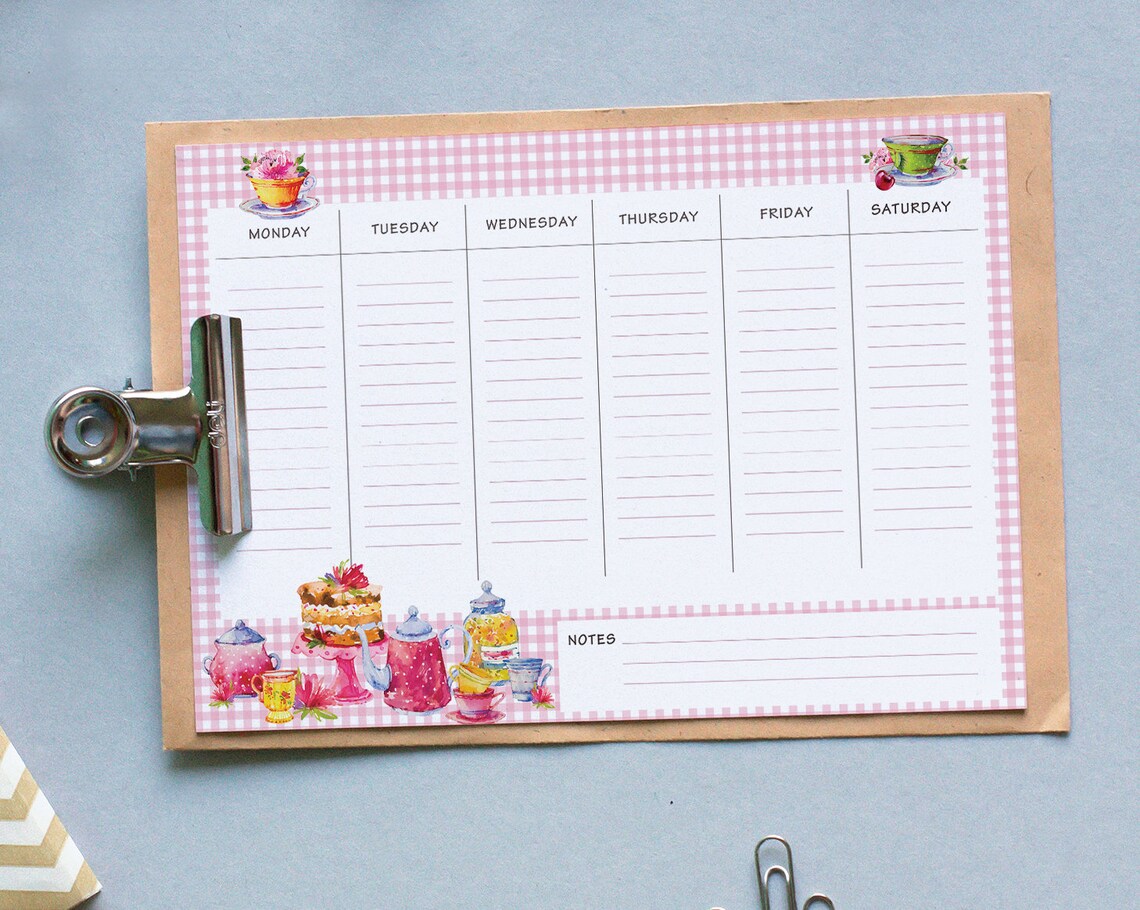 Weekly Planner Printable Tea Party Planner for Print Digital - Etsy