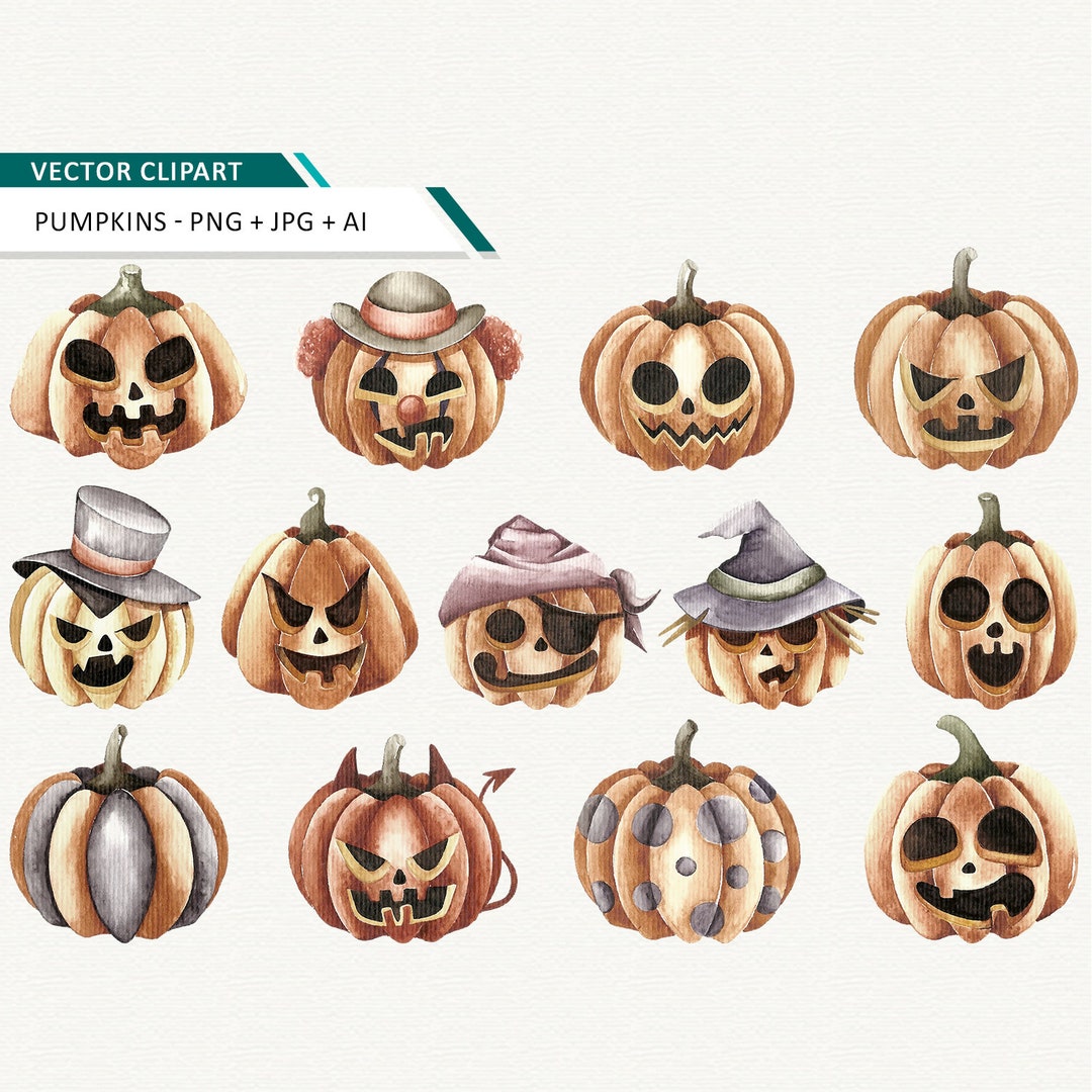 Watercolor Pumpkins Clipart Halloween Clip Art Spooky Pumpkin - Etsy
