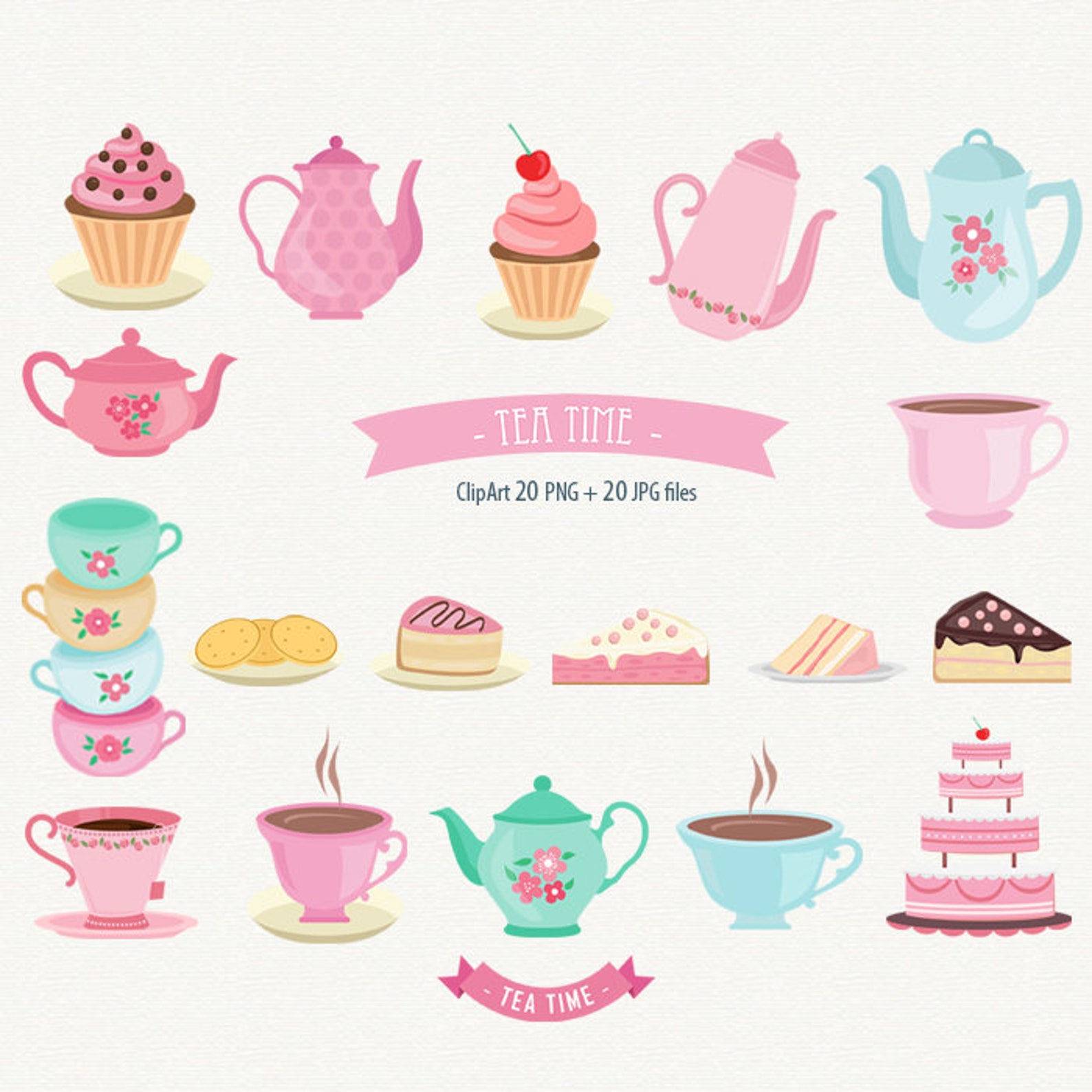 Tea Time Clipart Tea Party Clip art Cake gráfico Cupcake - Etsy España