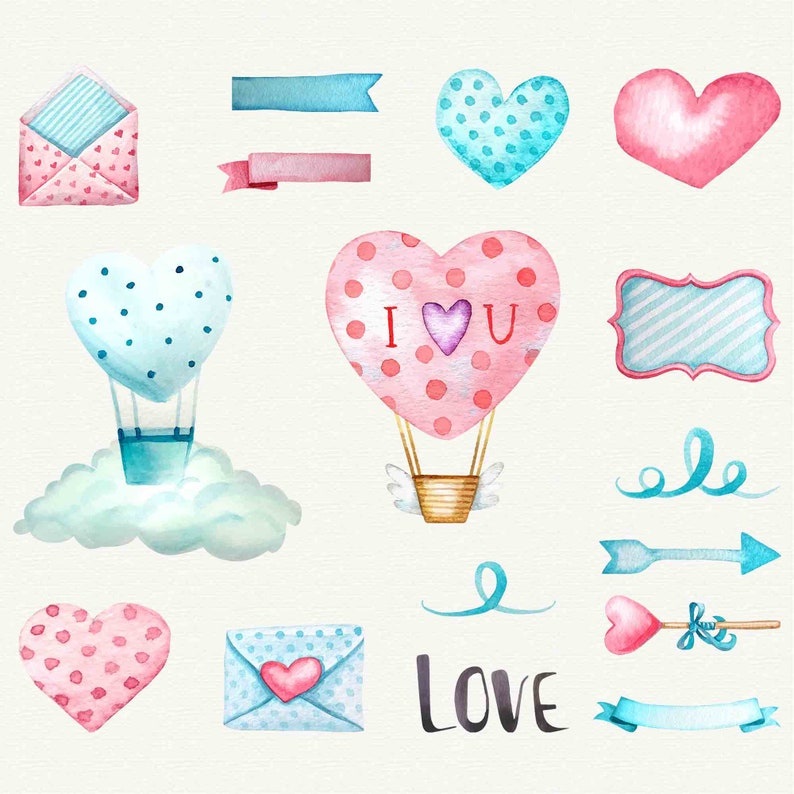 Watercolor Valentines Clipart Bundles Watercolor Love Clip Art - Etsy