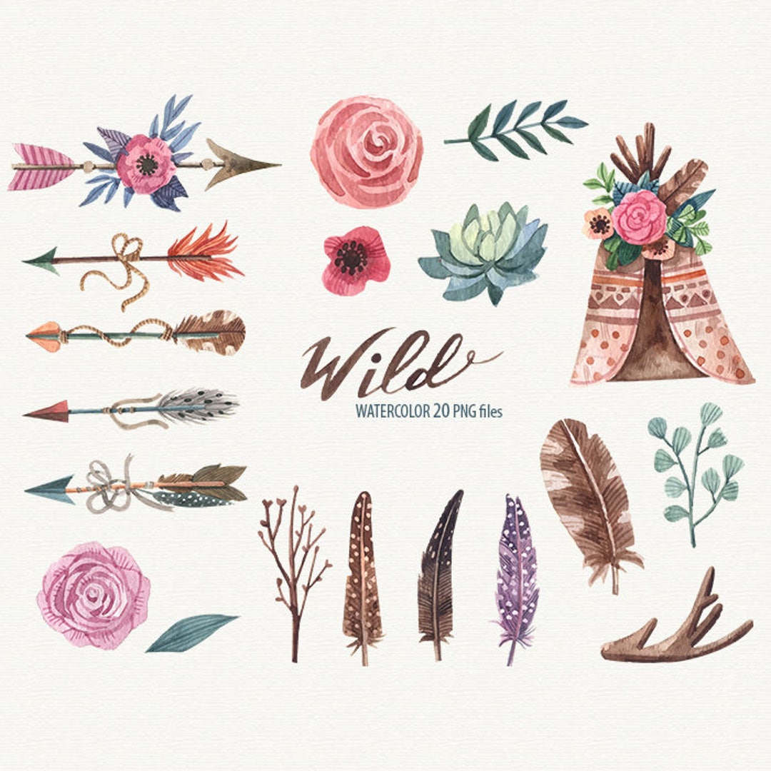 Wild Ethnic Clipart Watercolor Tribal Clipart Watercolor Arrow - Etsy