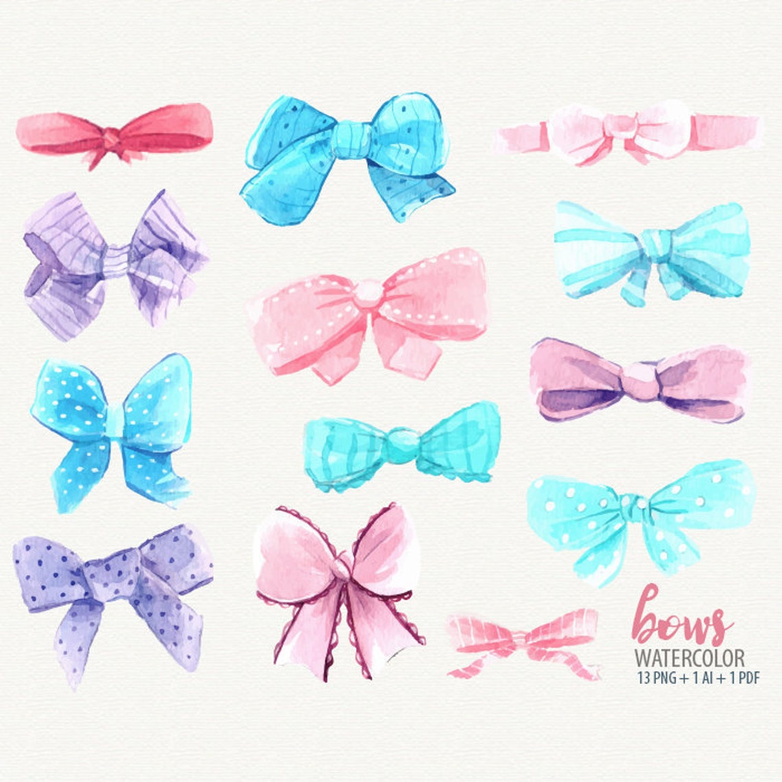 Watercolor Bow Bow Clip Art Pink Aqua Bows Watercolor Clip - Etsy Israel