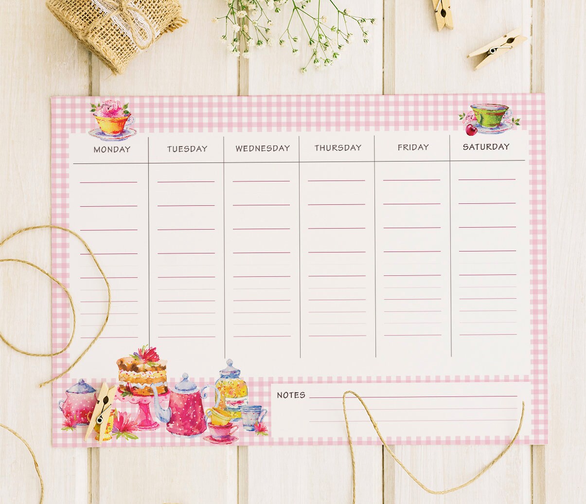 Weekly Planner Printable Tea Party Planner for Print Digital - Etsy